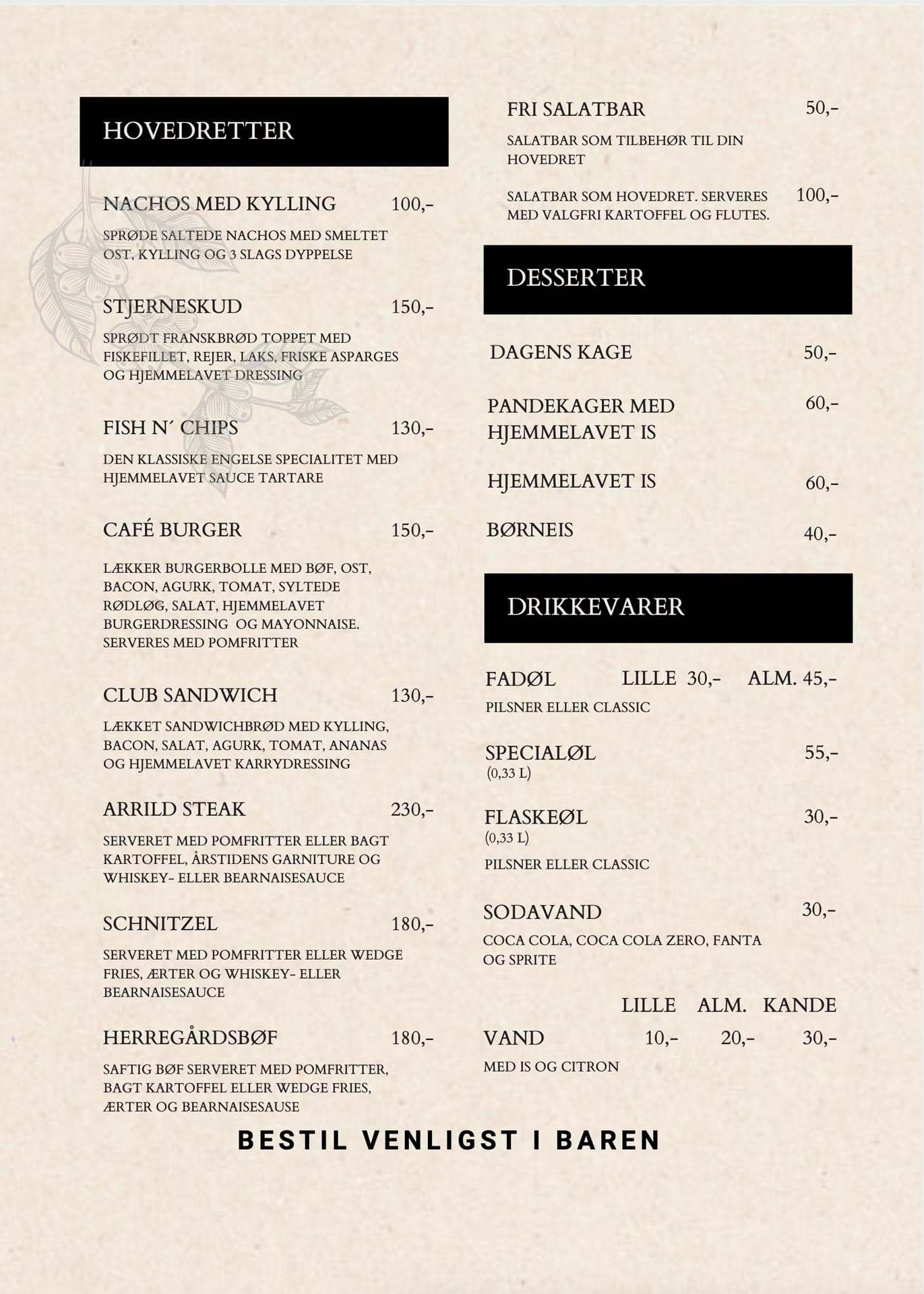 Menukort - Arrild Ferieby Camping